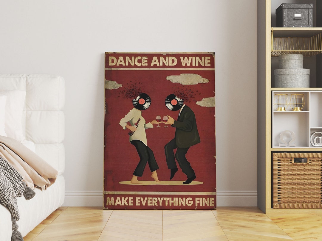 People Dancing and Drinking Wine Poster, Man and Dancing Woman, Music ...
