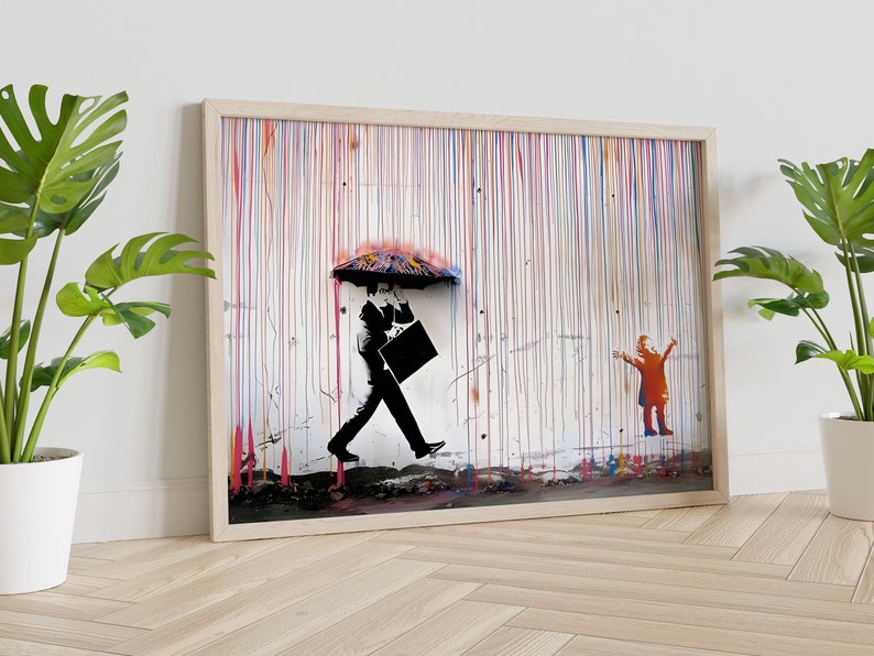 Banksy Colored Rain Canvas Banksy Rainbow Rain Banksy Coloured Rain Banksy Print Banksy Wall