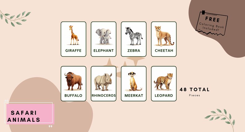 SAFARI ANIMAL FLASHCARDS - 16 Animals - Educational - Preschool Toys ...