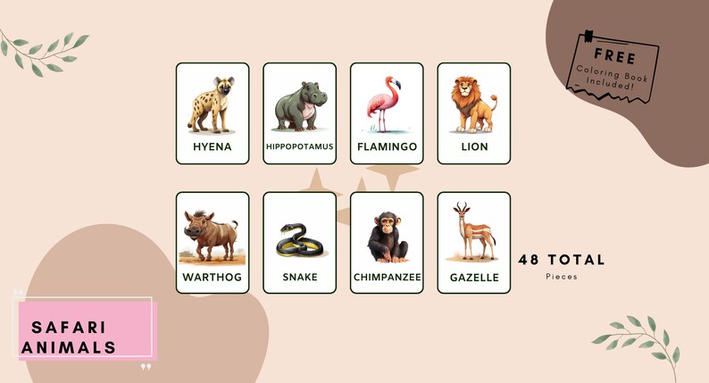 SAFARI ANIMAL FLASHCARDS - 16 Animals - Educational - Preschool Toys ...