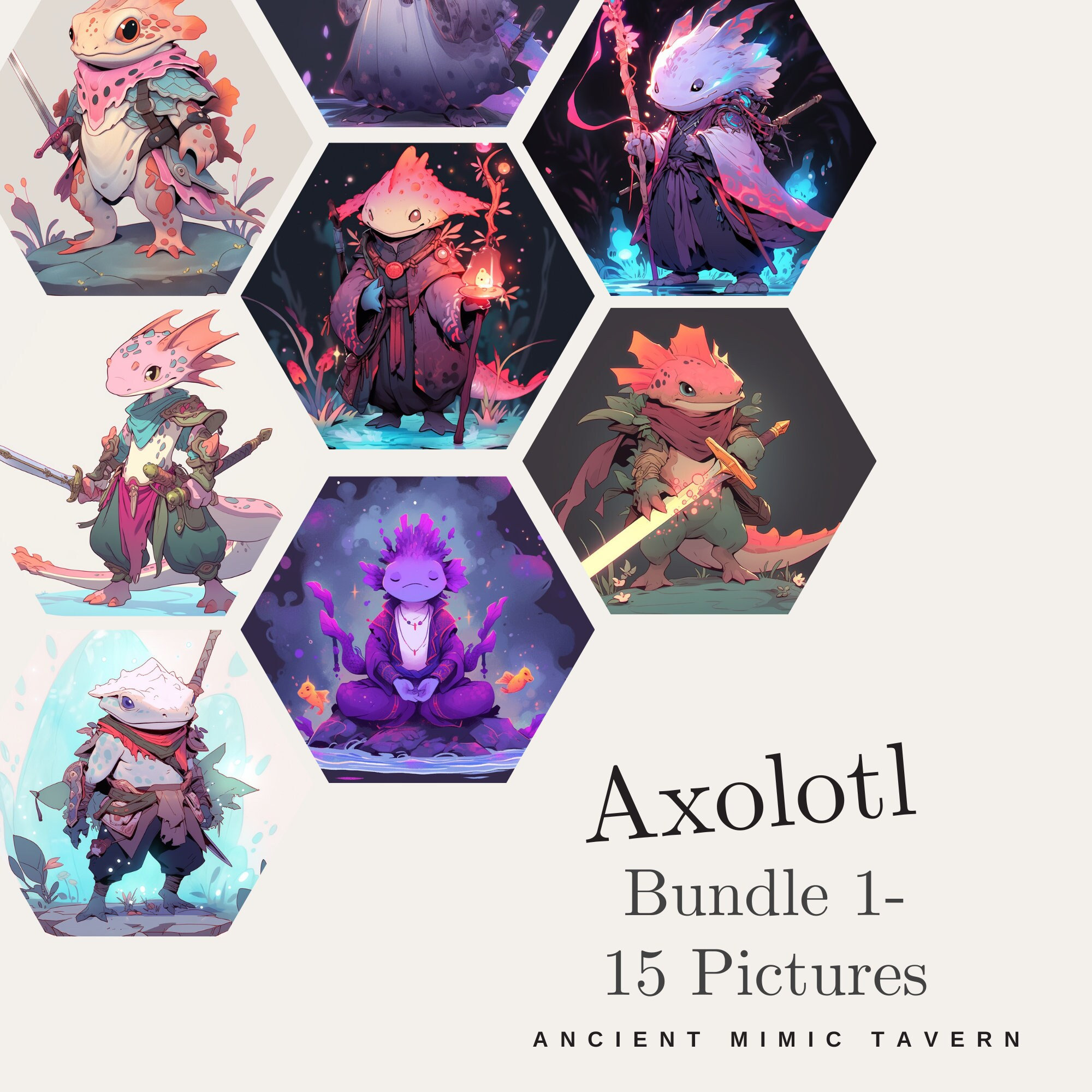 Axolotl Bundle 1 15 Axolotl Portraits, Dungeons and Dragons Art, D&D ...
