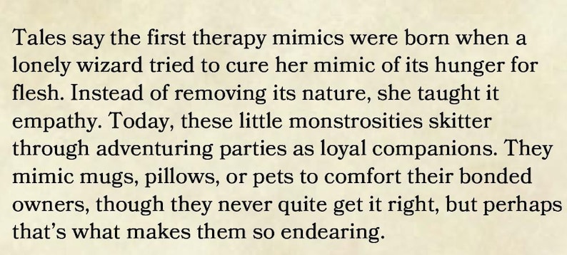 Mimic Therapy Pet | D&D 5e One-page Monster | Homebrew Creature PDF ...