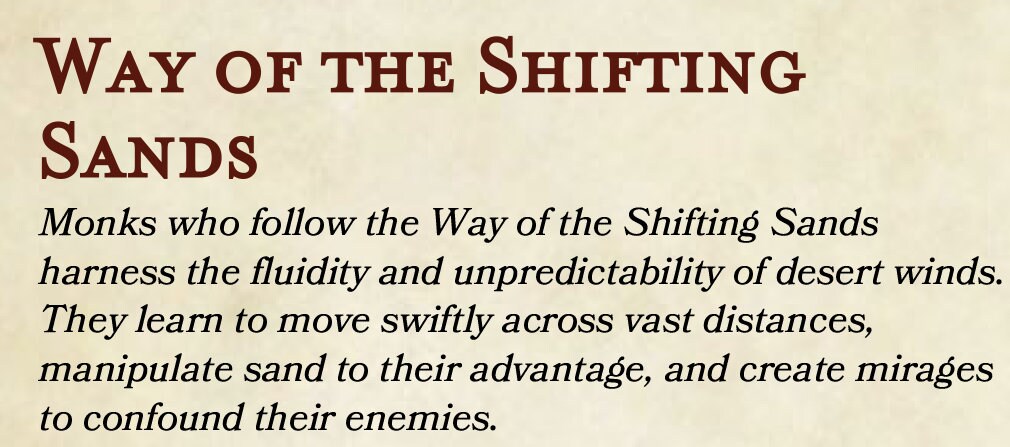 DND 5e- Monk Subclass- Way of Shifting Sands - Etsy