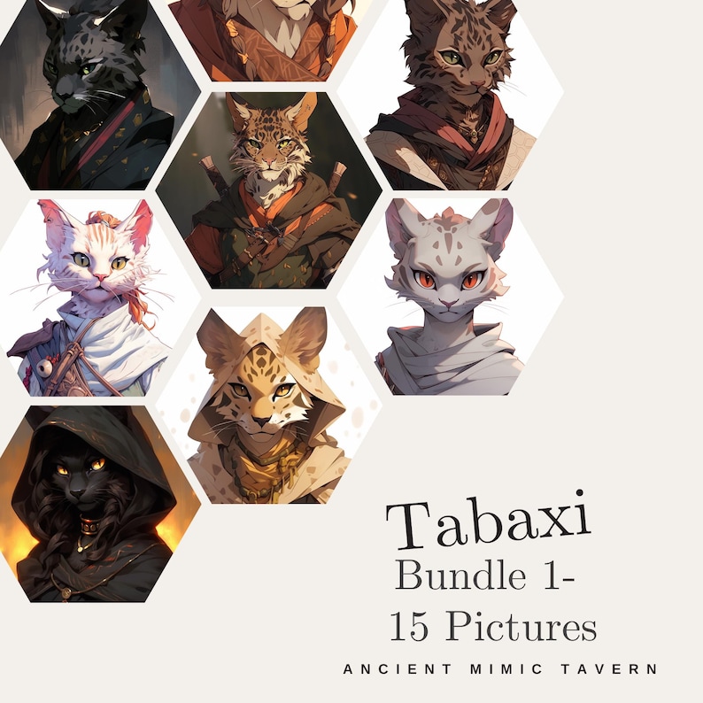 Tabaxi Character Portraits: D&D Art, Digital Download (PNG Bundle of 15 ...