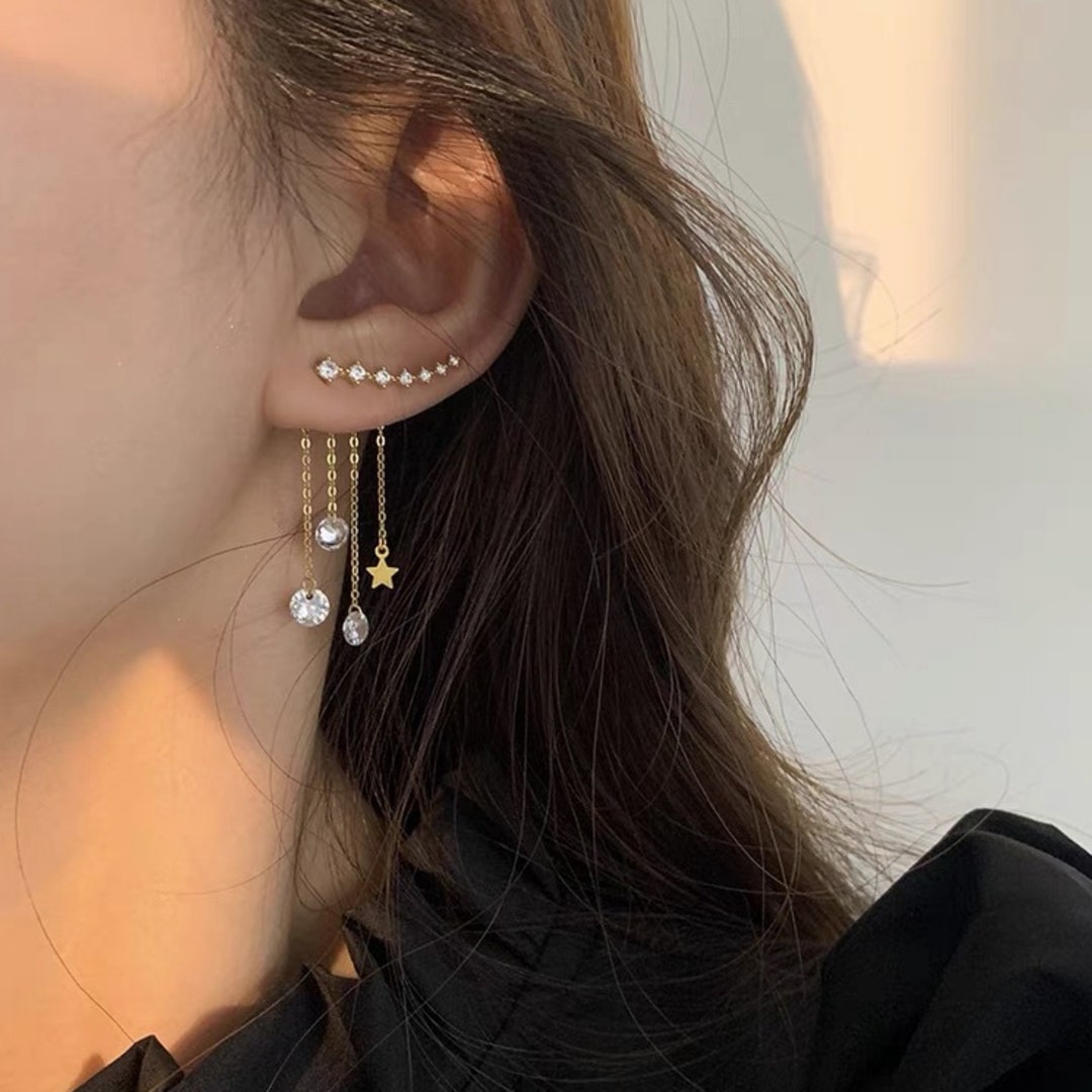 Star Ear Climber With Crystal Chain Tassel Ear Jacket - Etsy