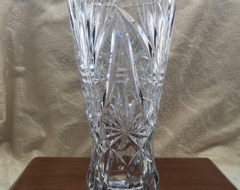 Bohemian Vintage Crystal Vase, Cut Crystal Vase, Medium Large Vintage ...
