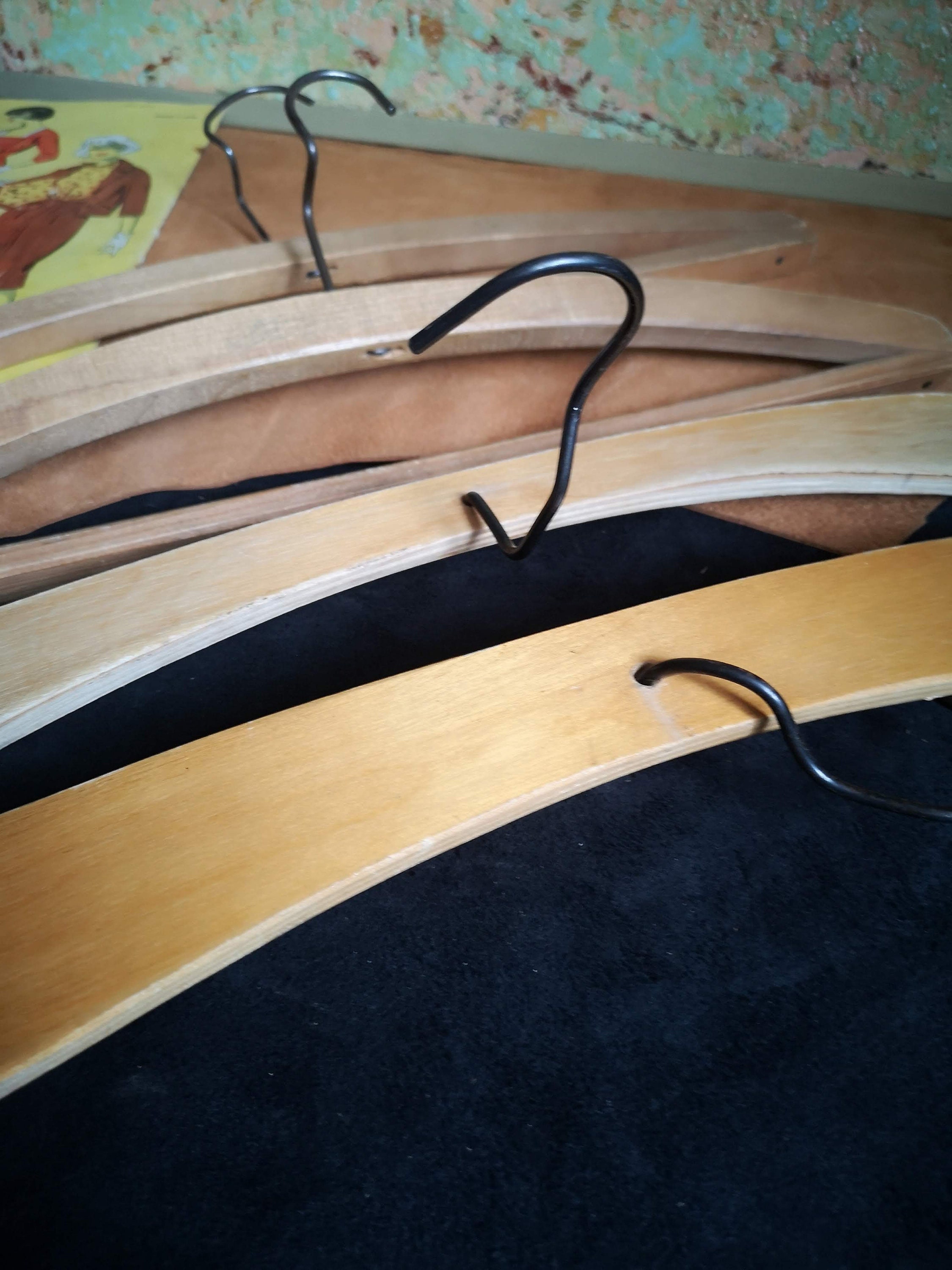 Vintage Wooden Clothes Hangers Set of 4 Fabric Hangers Made in the ...