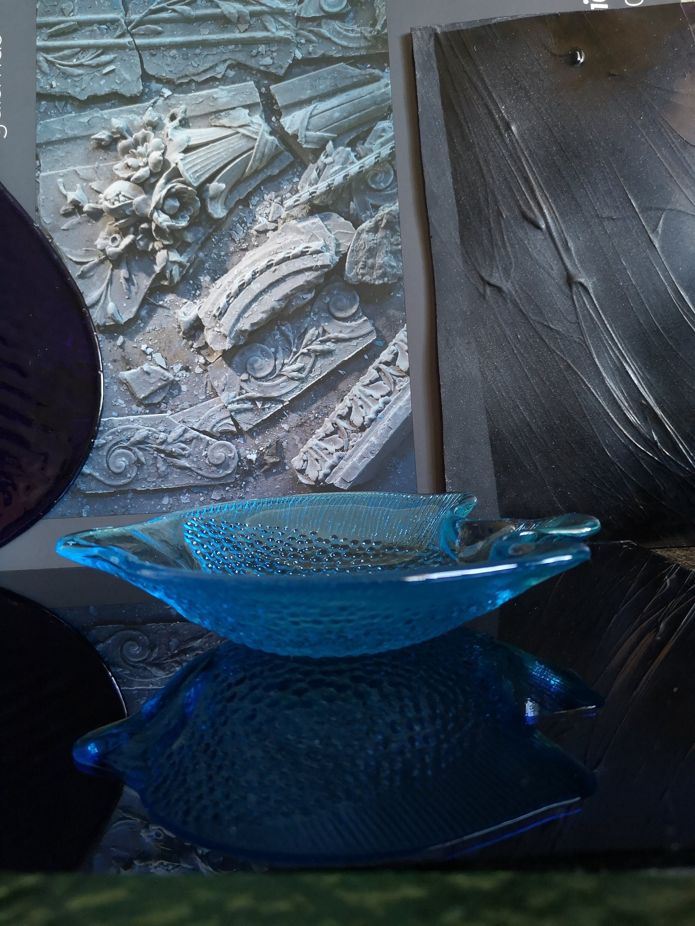 Vintage Fish Shape Glass Bowl Blue Serving Plate Herring Dish Fish Dish ...