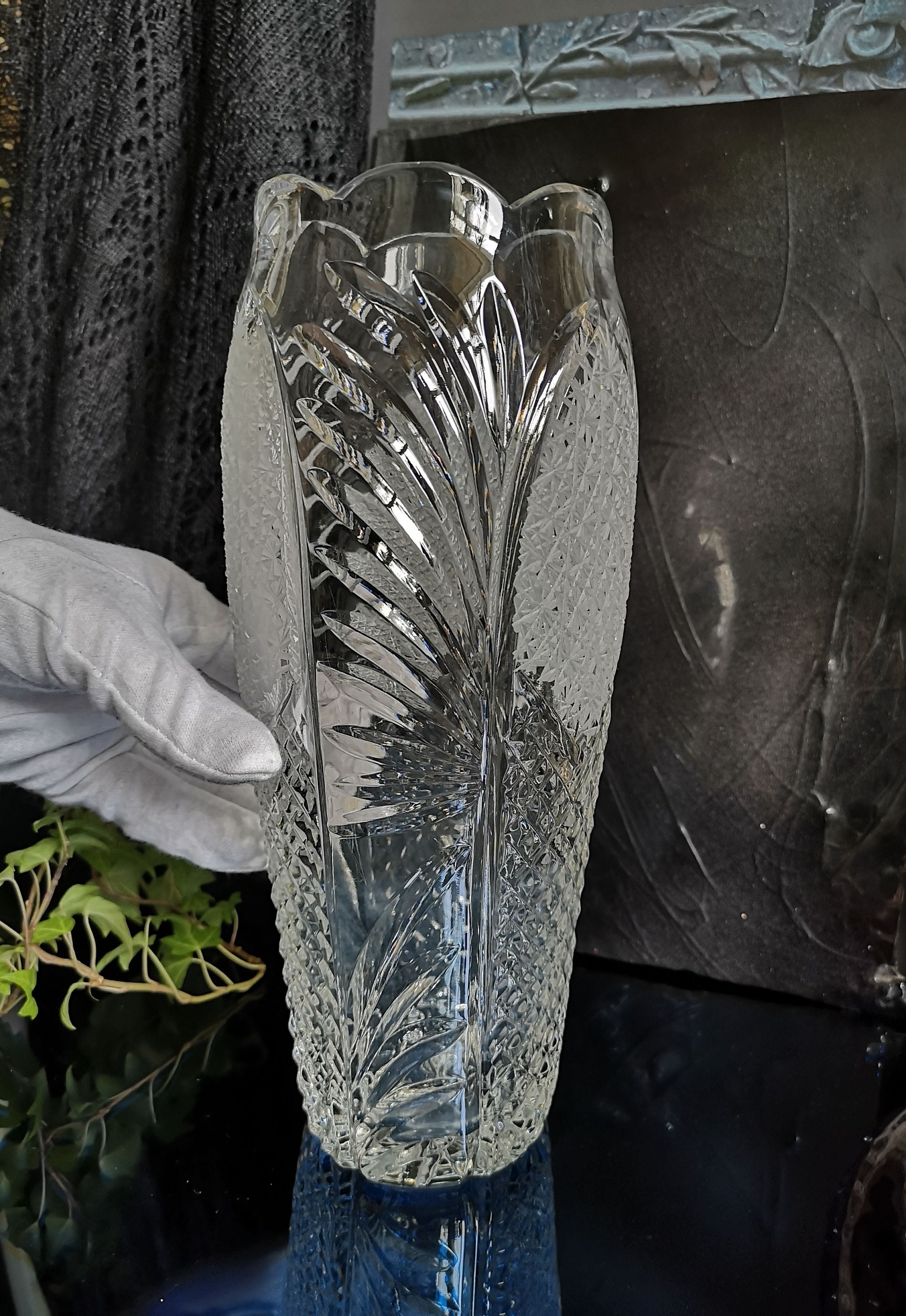 Vintage Crystal Vase Cut Crystal Vase Large Vintage Crystal Vase Large ...