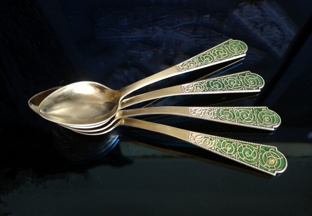 Tea Spoon Set 4 Pcs. Vintage Soviet 875 Sterling Silver Soviet Retro ...