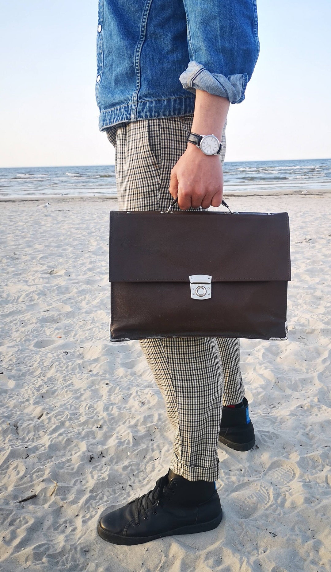 Vintage Soviet-era Brown Faux Leather Briefcase Document Bag Hipster ...