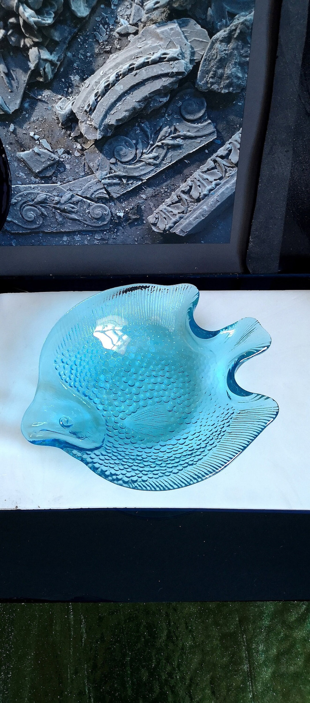 Vintage Fish Shape Glass Bowl Blue Serving Plate Herring Dish Fish Dish ...