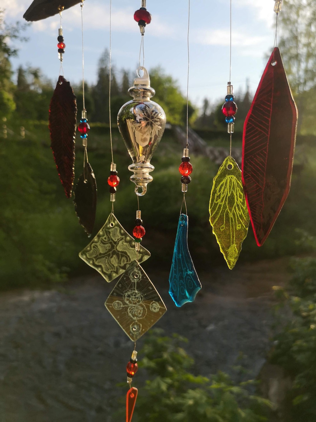 Handmade Beautiful Stained Glass Wind Chime Sun Catcher Multicolor Wind ...