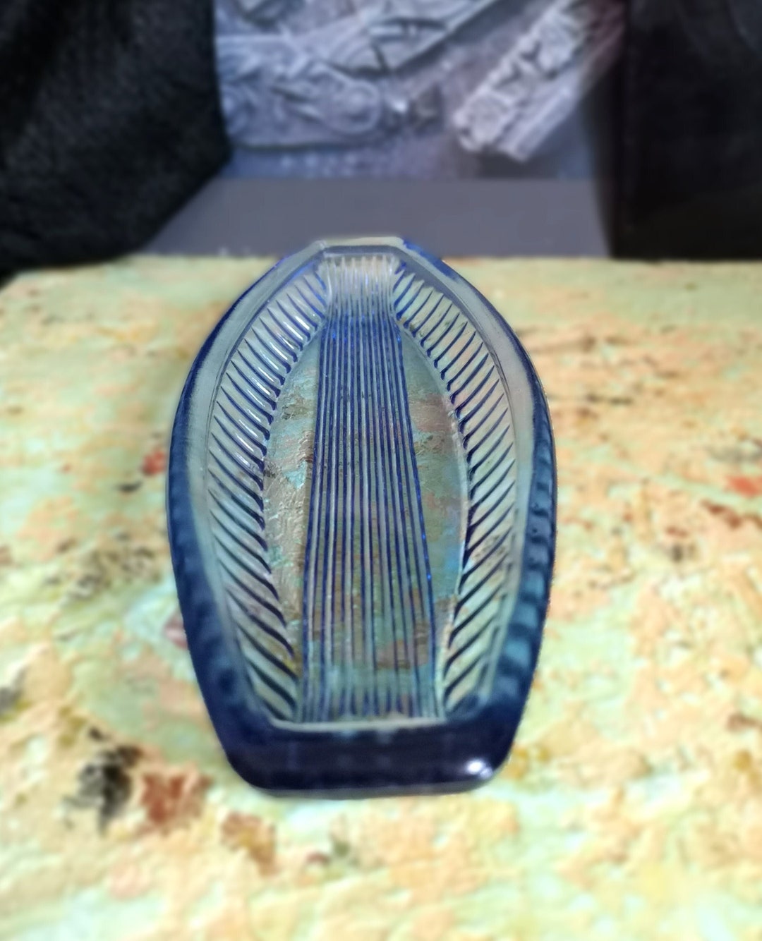 Vintage Fish Shaped Glass Bowl Blue Serving Plate Herring Dish Fish ...