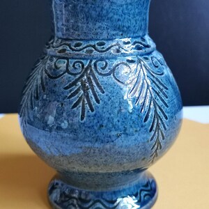 Vintage Blue Ceramic Flower Vase, Handmade Latvian Pottery, Rustic Home ...