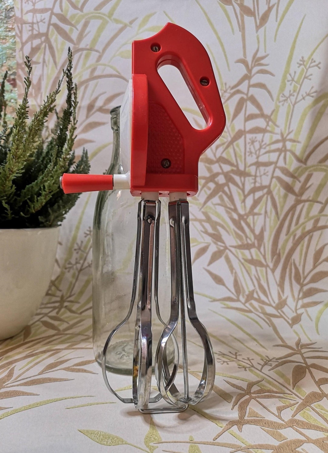 Vintage Hand Mixer - Manual Egg Beater, Handheld Kitchen Utensil, Retro ...
