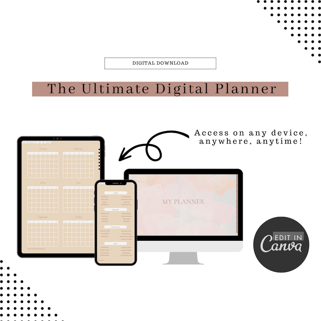 Undated Digital Planner, Editable Digital Planner, Monthly Weekly Daily ...