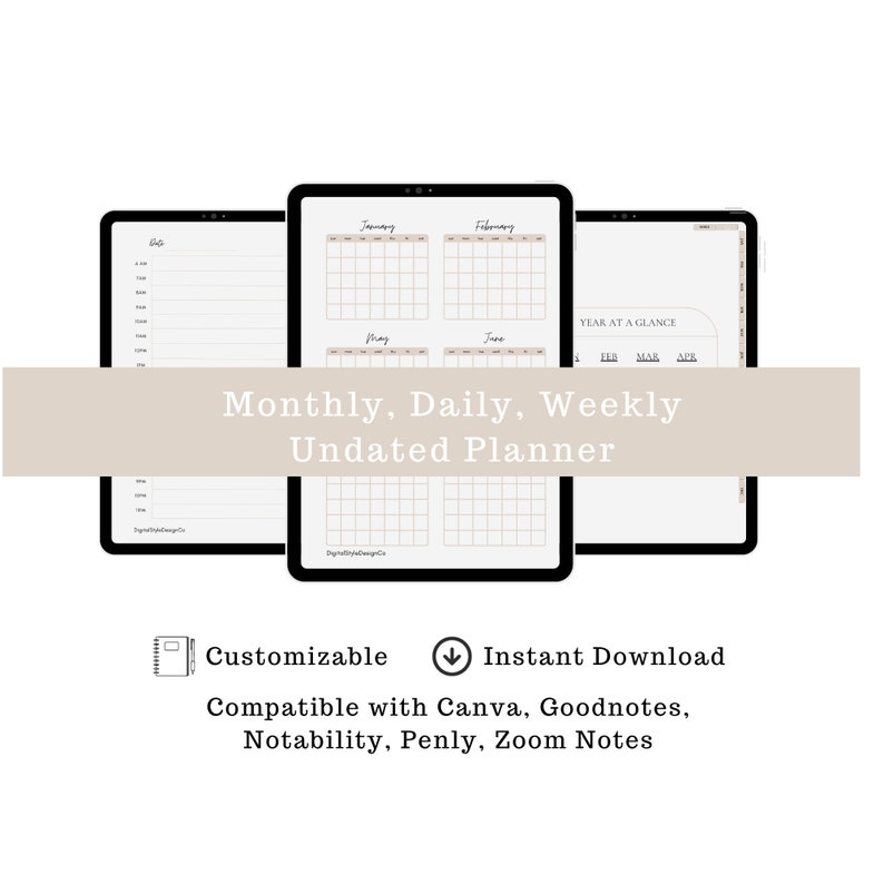 Simple Digital Planner, Editable Undated Digital Planner, Minimalist ...