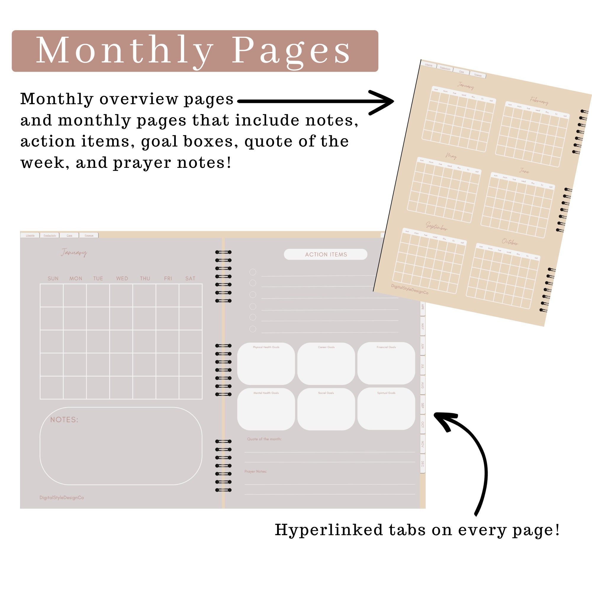 Undated Digital Planner, Editable Digital Planner, Monthly Weekly Daily ...