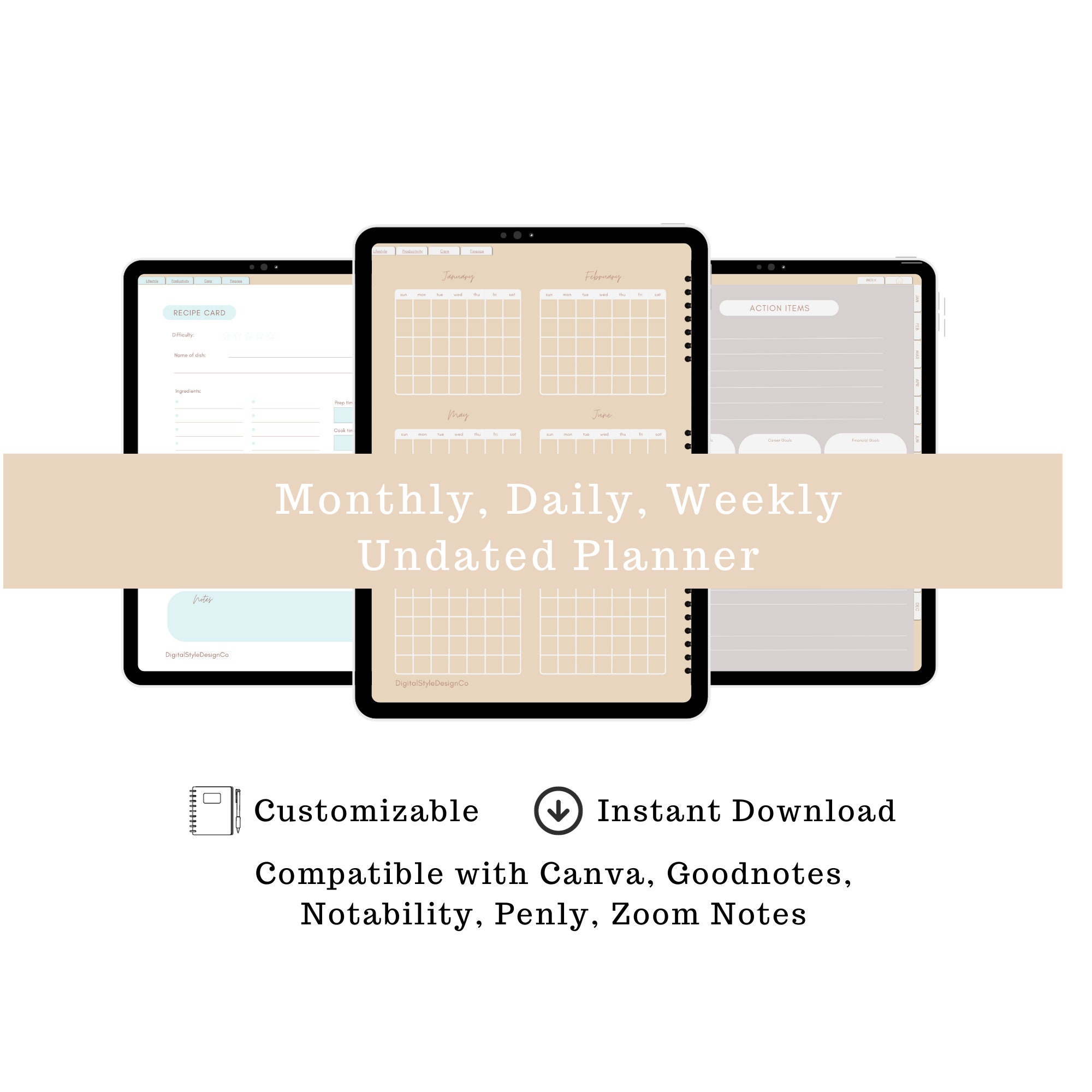 Undated Digital Planner Editable Digital Planner Monthly - Etsy