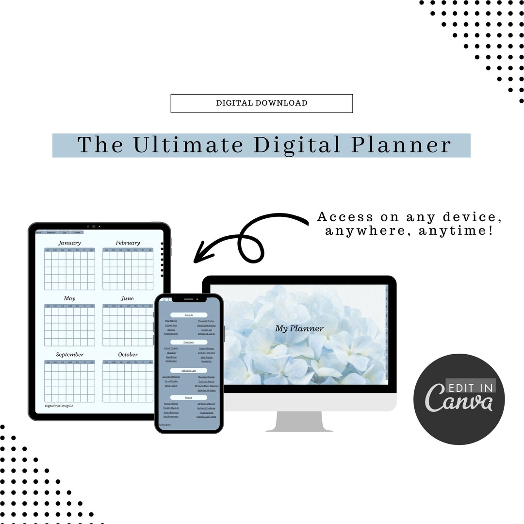 Undated Digital Planner, Editable Digital Planner , Monthly Weekly ...