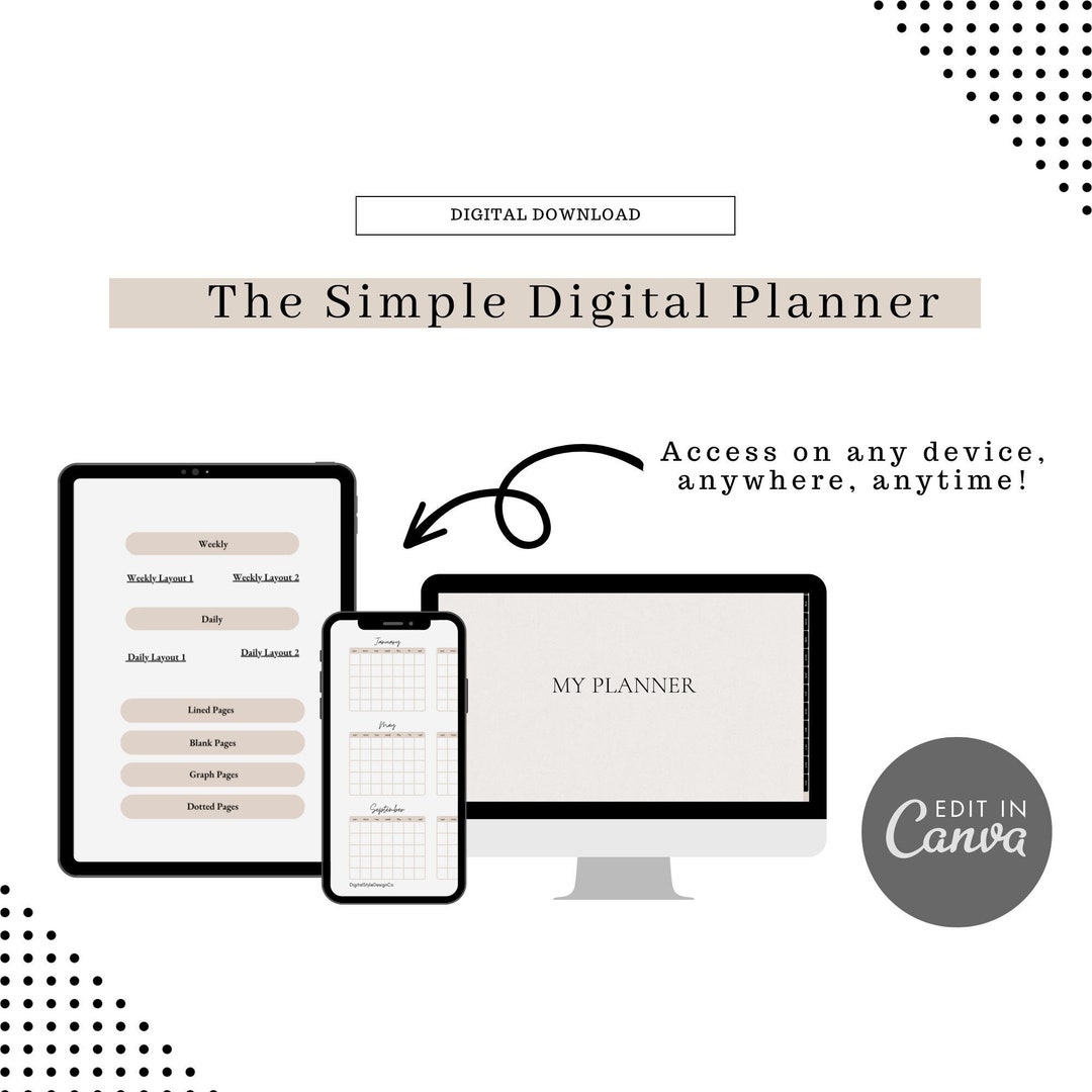Simple Digital Planner, Editable Undated Digital Planner, Minimalist ...