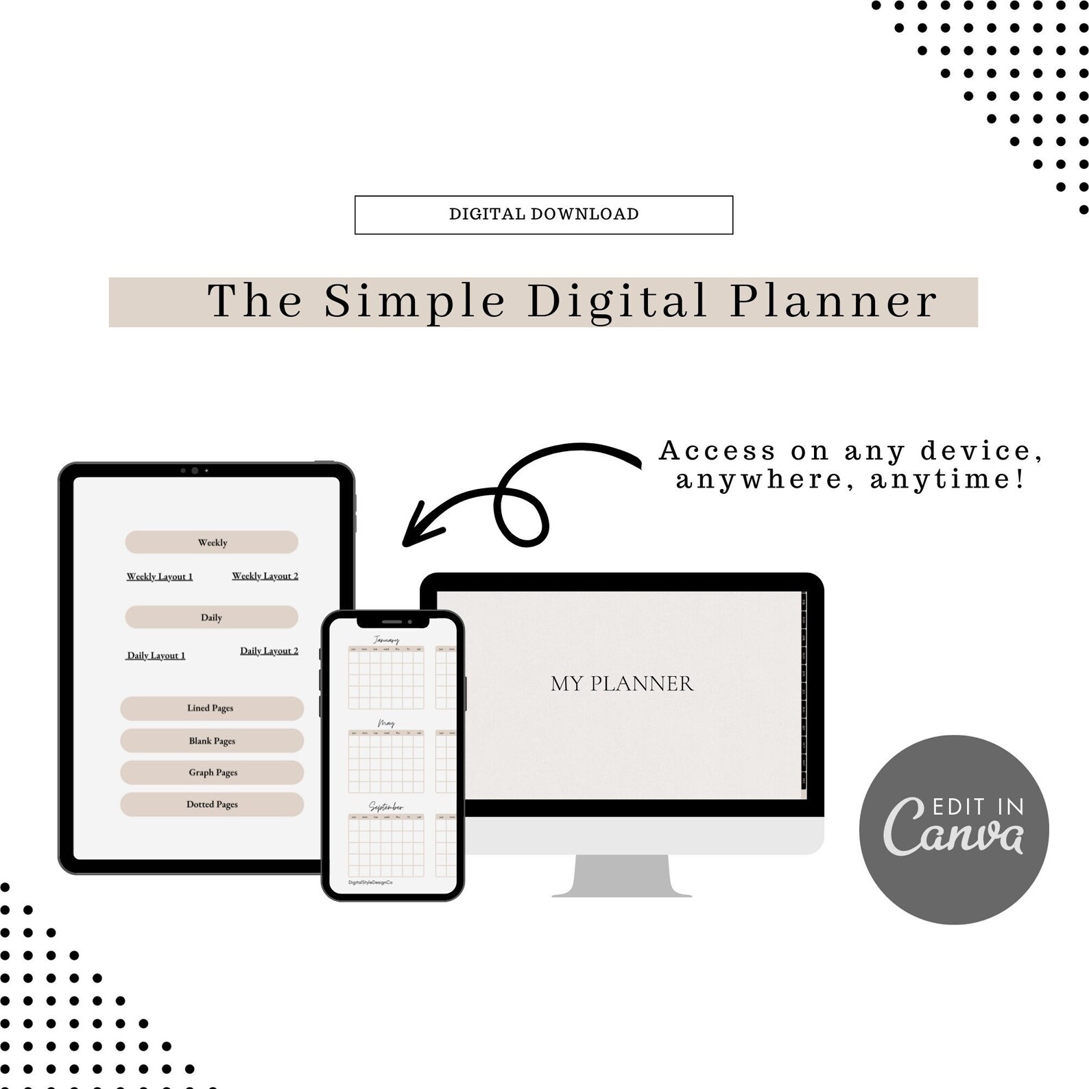 Simple Digital Planner, Editable Undated Digital Planner, Minimalist ...