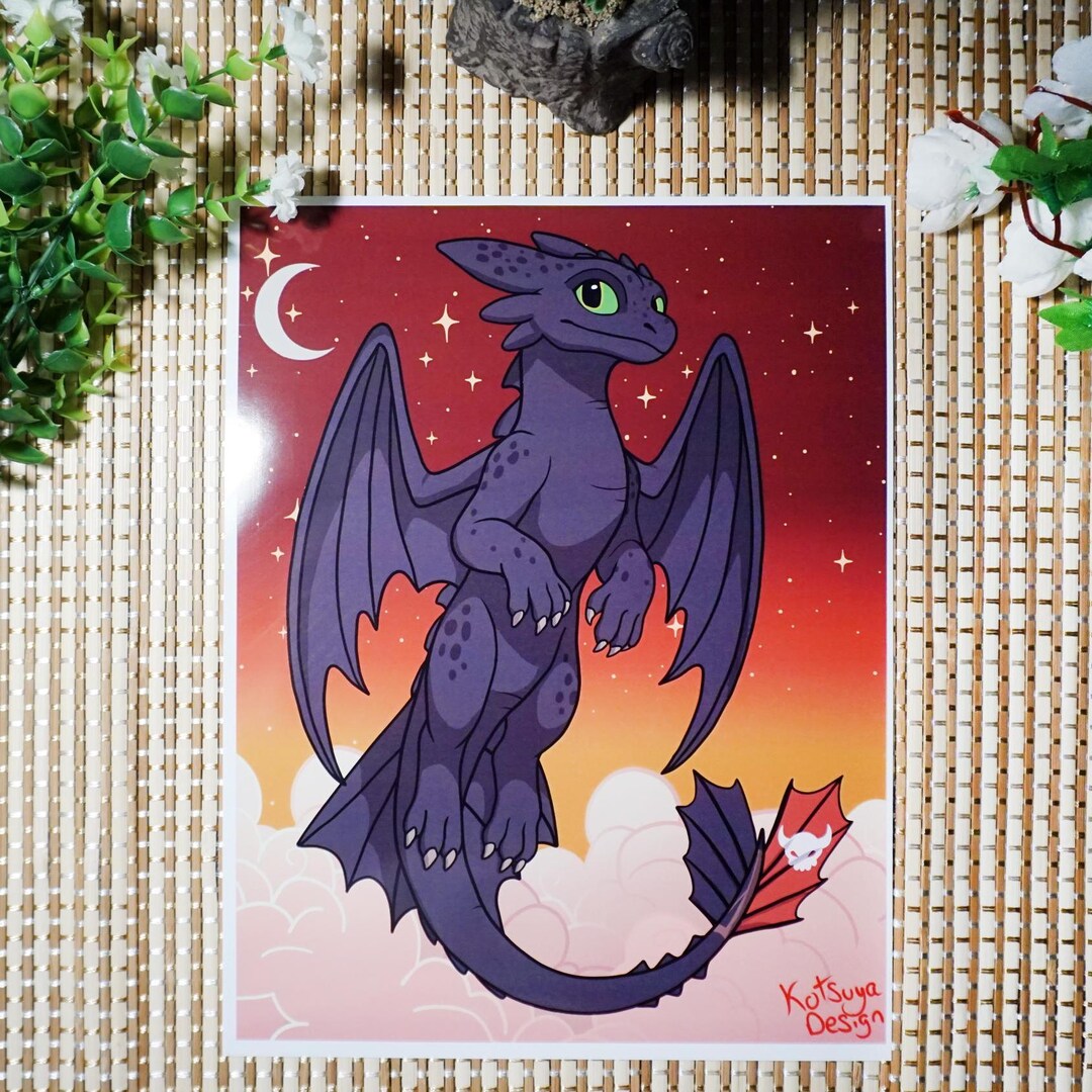 Toothless Dragon Poster – 8.5x11" Night Fury Fan Art Print – Cute ...