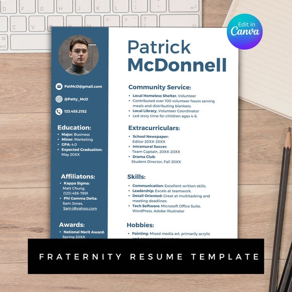 Fraternity Rush Resume Template - Etsy