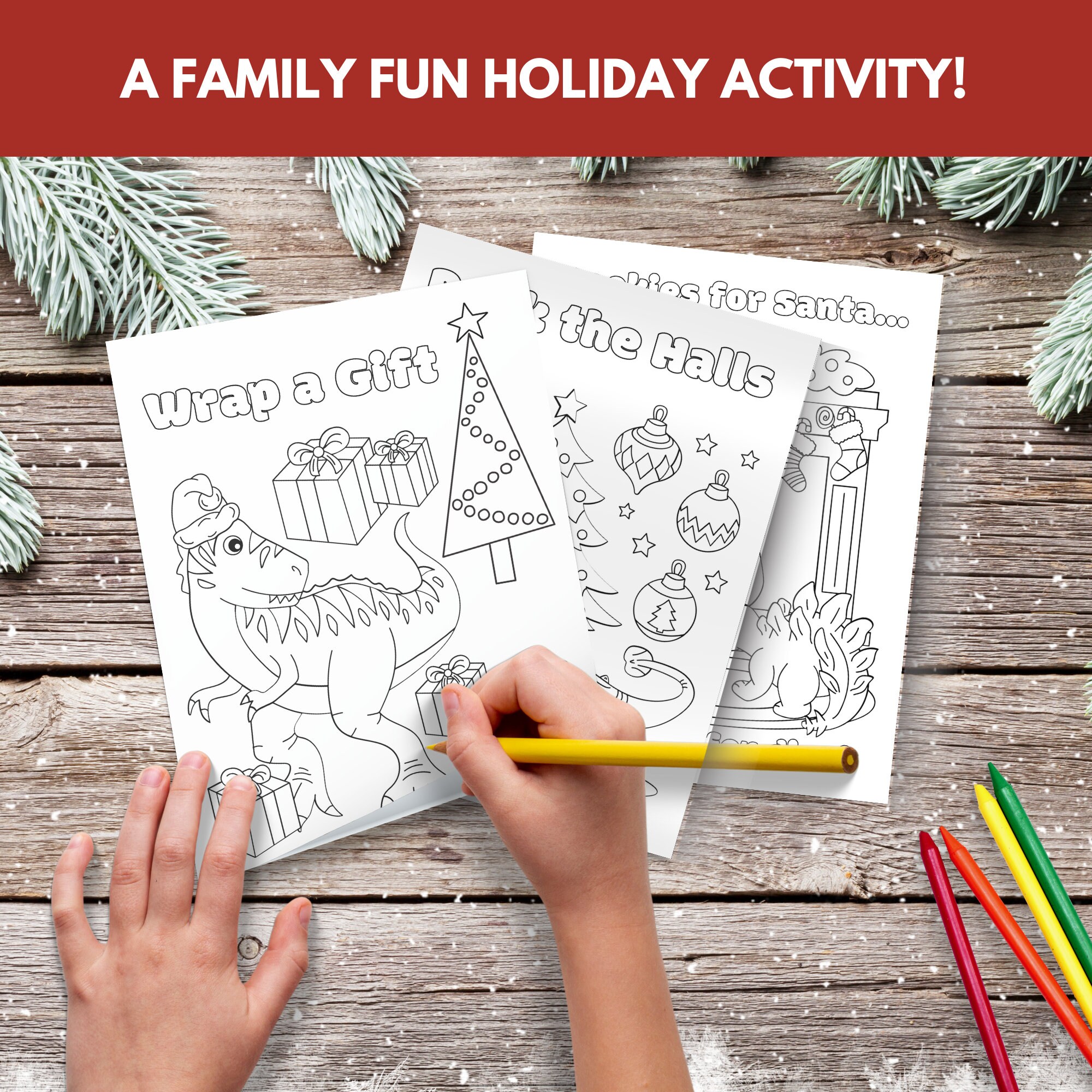 Christmas Dinosaur Coloring Page for Kids, Family Fun Activity, Xmas ...