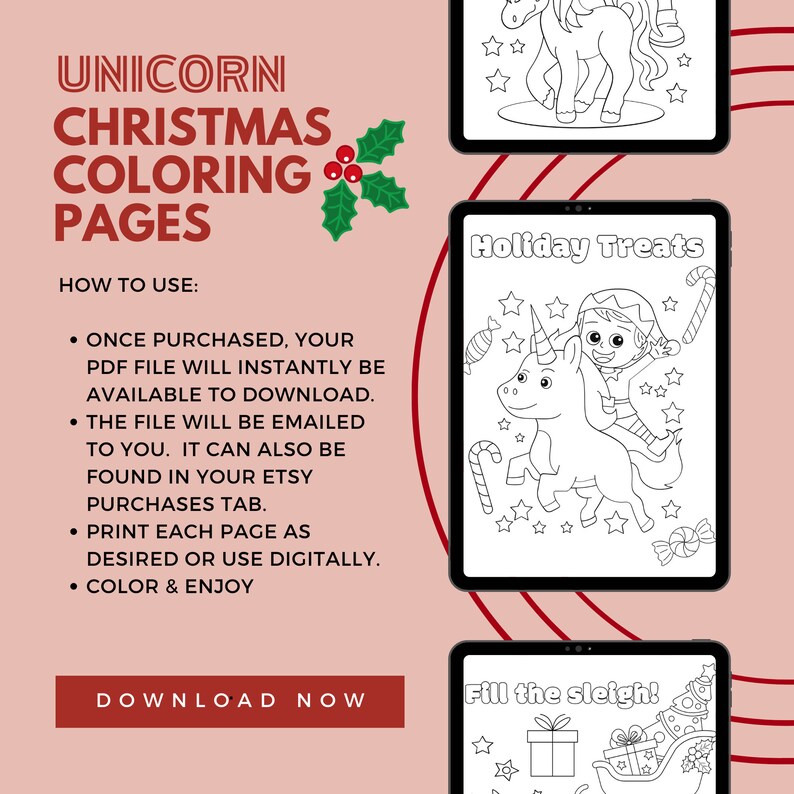 Christmas Unicorn Coloring Page for Kids Family Fun Activity - Etsy