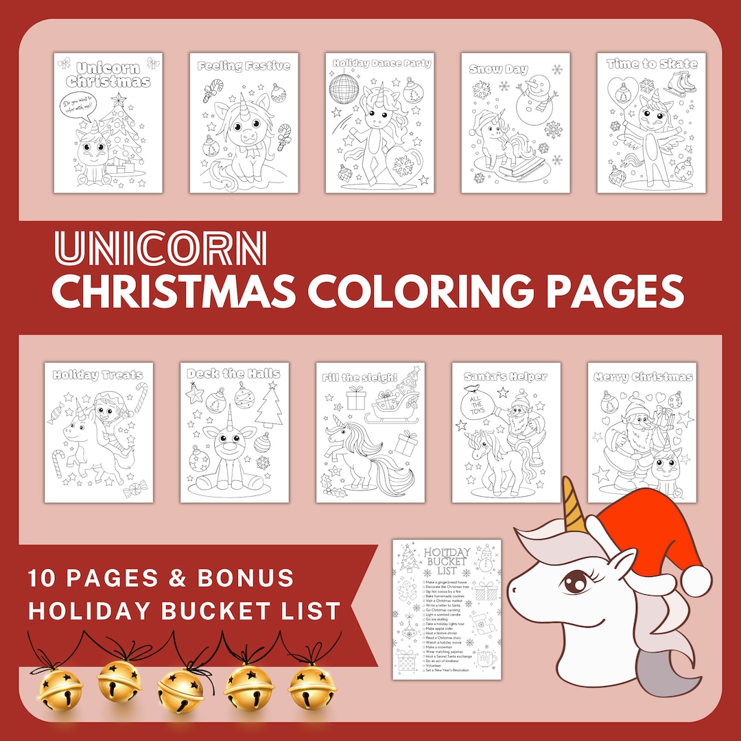 Christmas Unicorn Coloring Page for Kids, Family Fun Activity, Cute ...