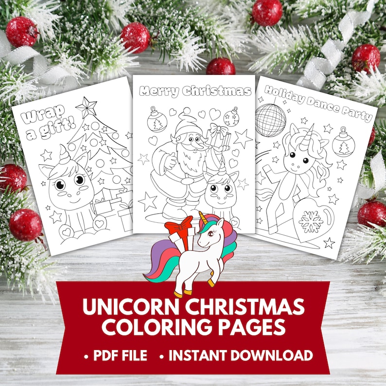 Christmas Unicorn Coloring Page for Kids Family Fun Activity - Etsy