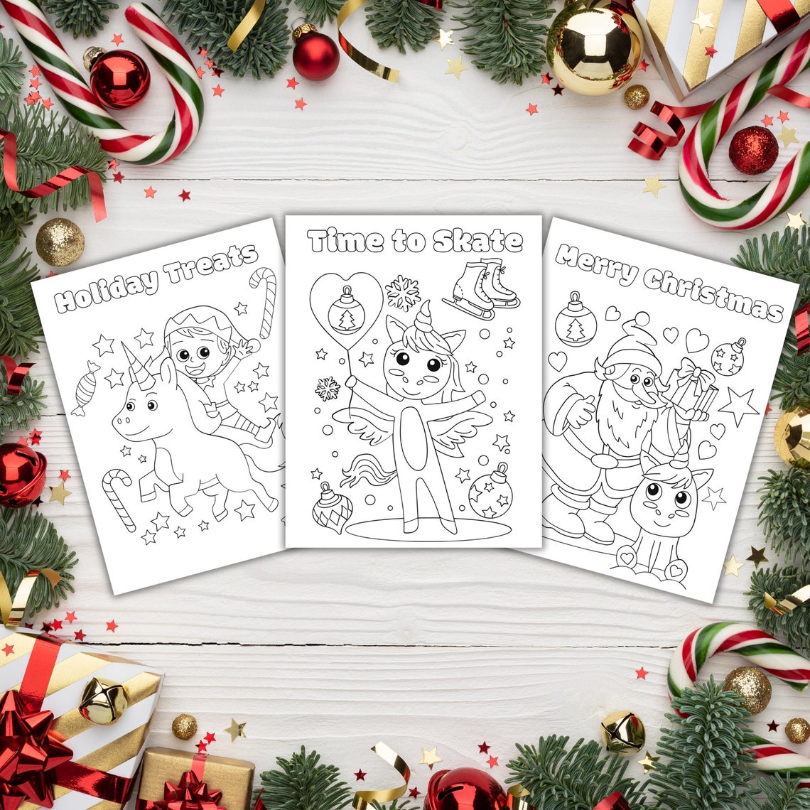 Christmas Unicorn Coloring Page for Kids Family Fun Activity - Etsy