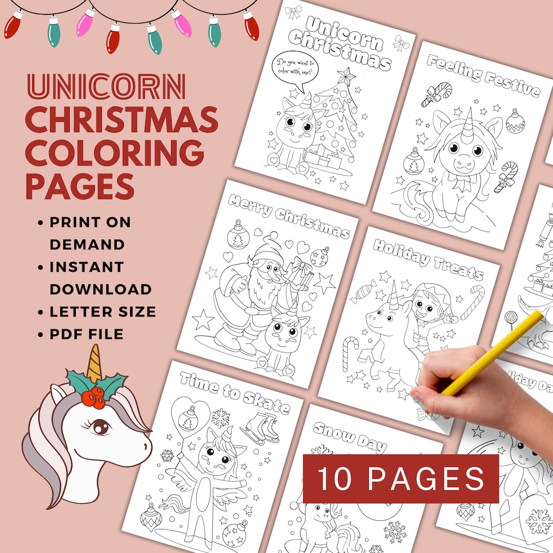 Christmas Unicorn Coloring Page for Kids Family Fun Activity - Etsy