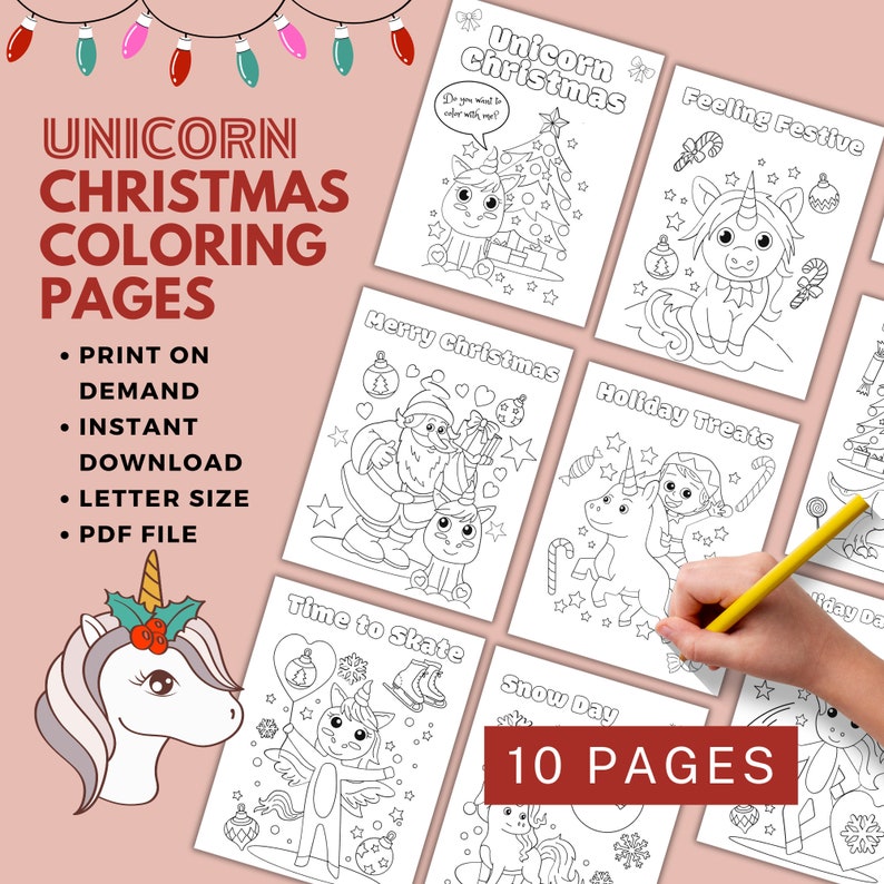 Christmas Unicorn Coloring Page for Kids Family Fun Activity - Etsy