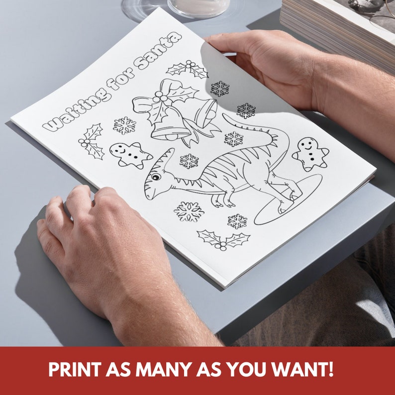 Christmas Dinosaur Coloring Page for Kids Family Fun - Etsy