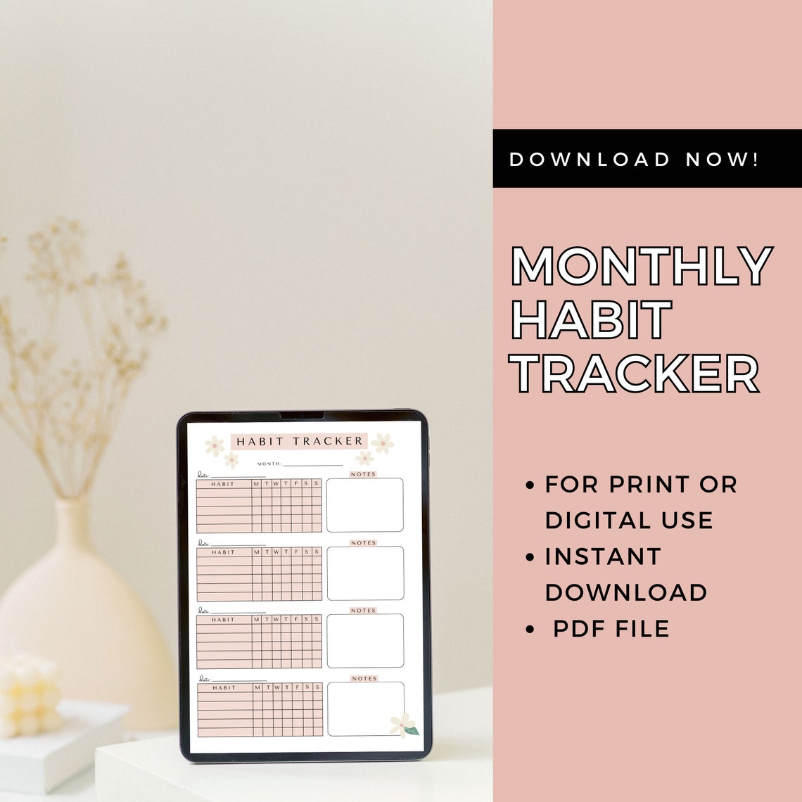 Habit Tracker, Printable Monthly Habit Tracker, Habit Tracker Year ...