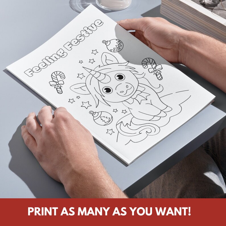 Christmas Unicorn Coloring Page for Kids, Family Fun Activity, Cute ...