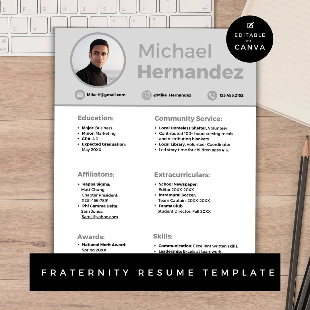 Fraternity Resume, Fraternity Rush Resume, Fraternity Resume Template ...