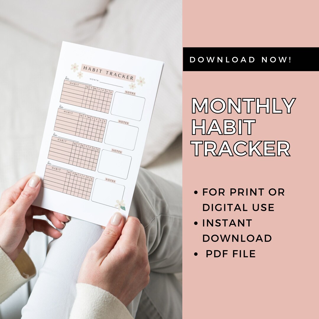 Habit Tracker, Printable Monthly Habit Tracker, Habit Tracker Year ...