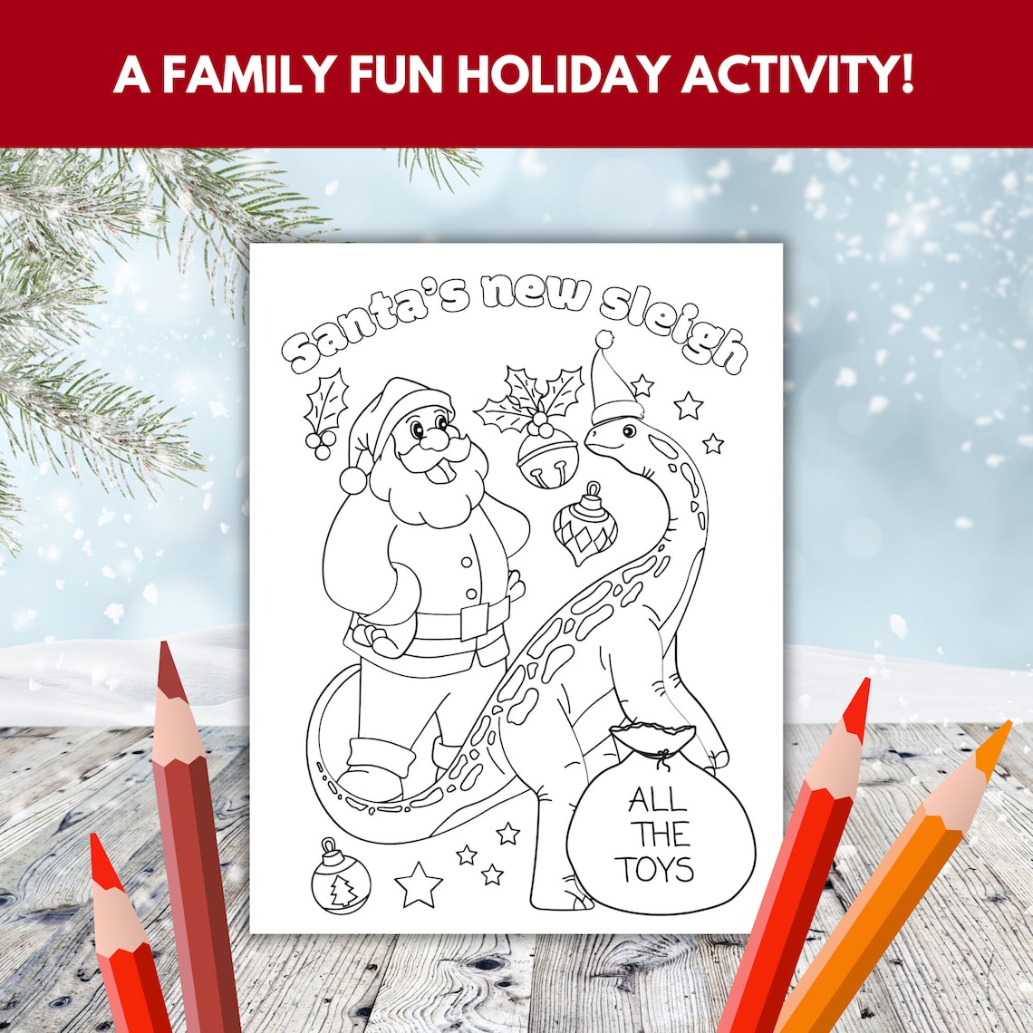 Christmas Dinosaur Coloring Page for Kids Family Fun - Etsy