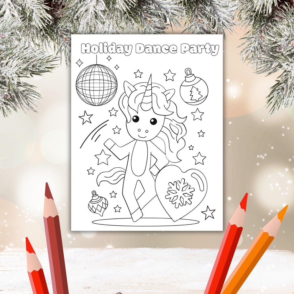 Christmas Unicorn Coloring Page for Kids Family Fun Activity - Etsy