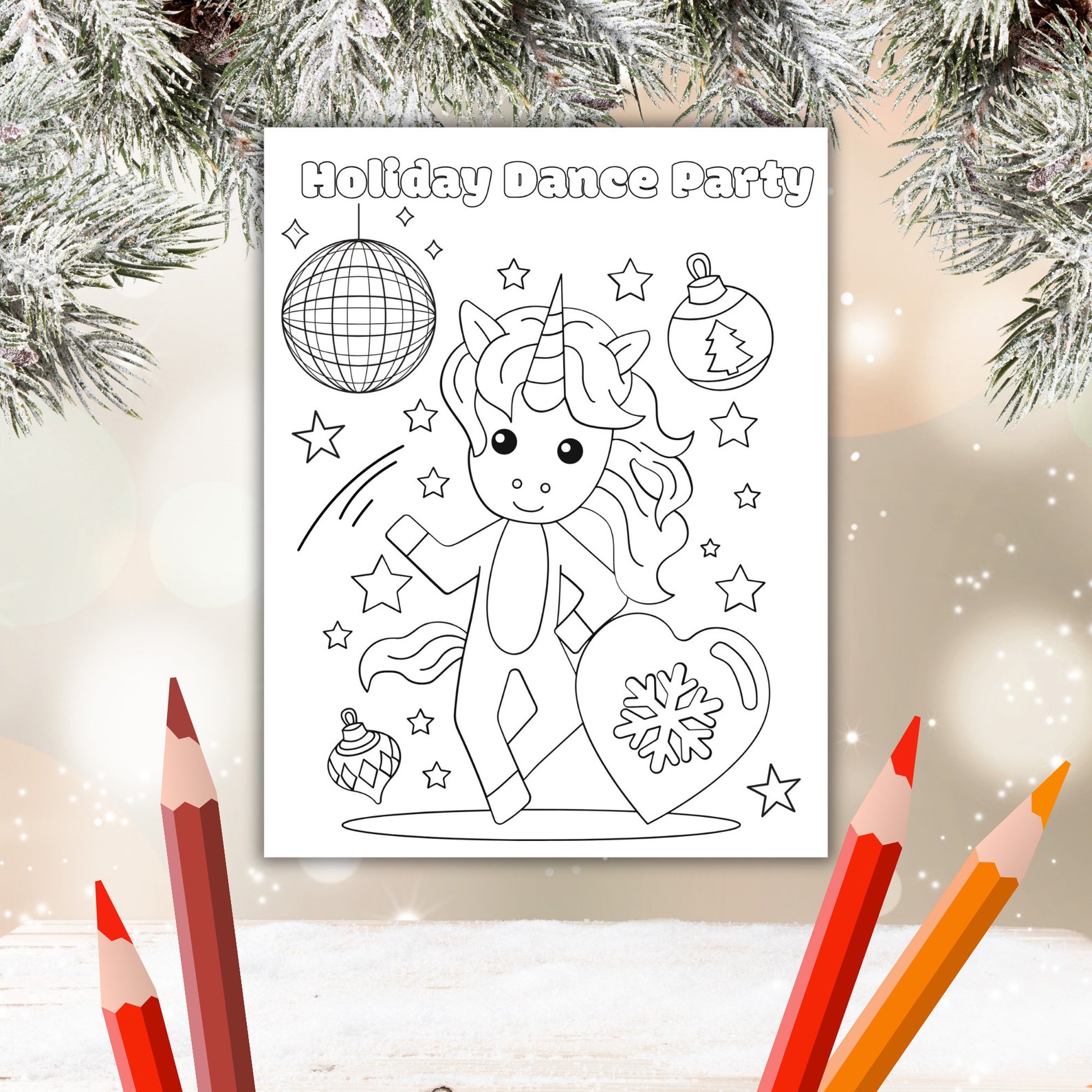Christmas Unicorn Coloring Page for Kids Family Fun Activity - Etsy