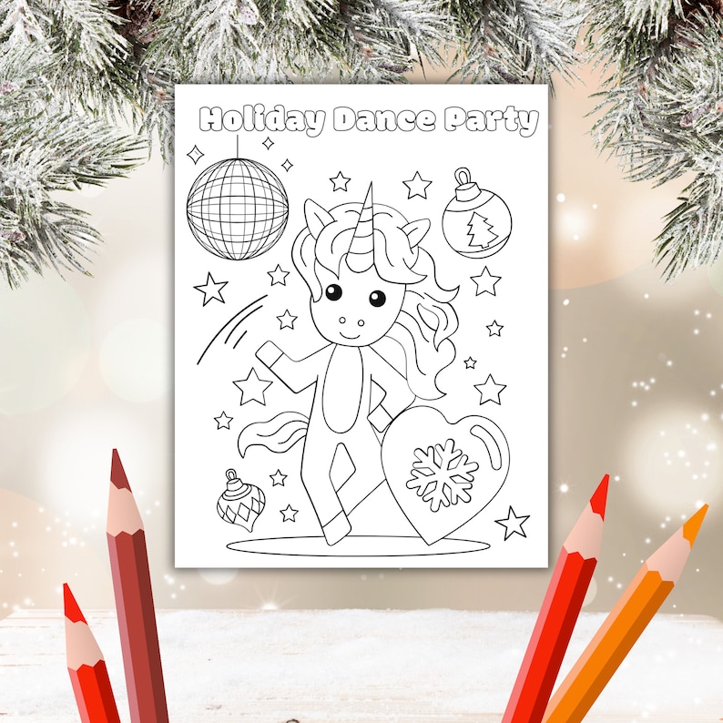 Christmas Unicorn Coloring Page for Kids, Family Fun Activity, Cute ...