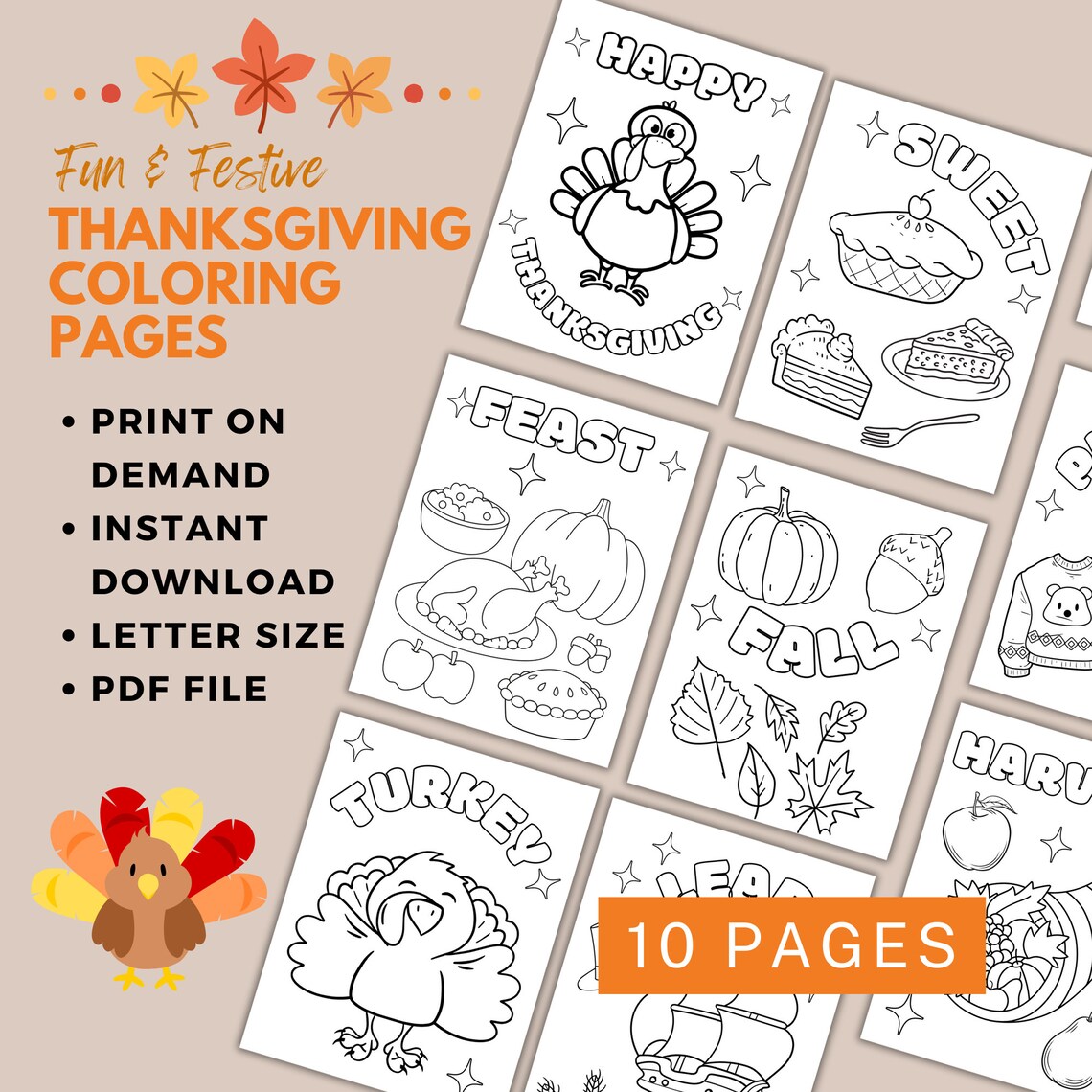 Thanksgiving Coloring Page, Autumn Activity, Fall Printable, Pumpkin ...