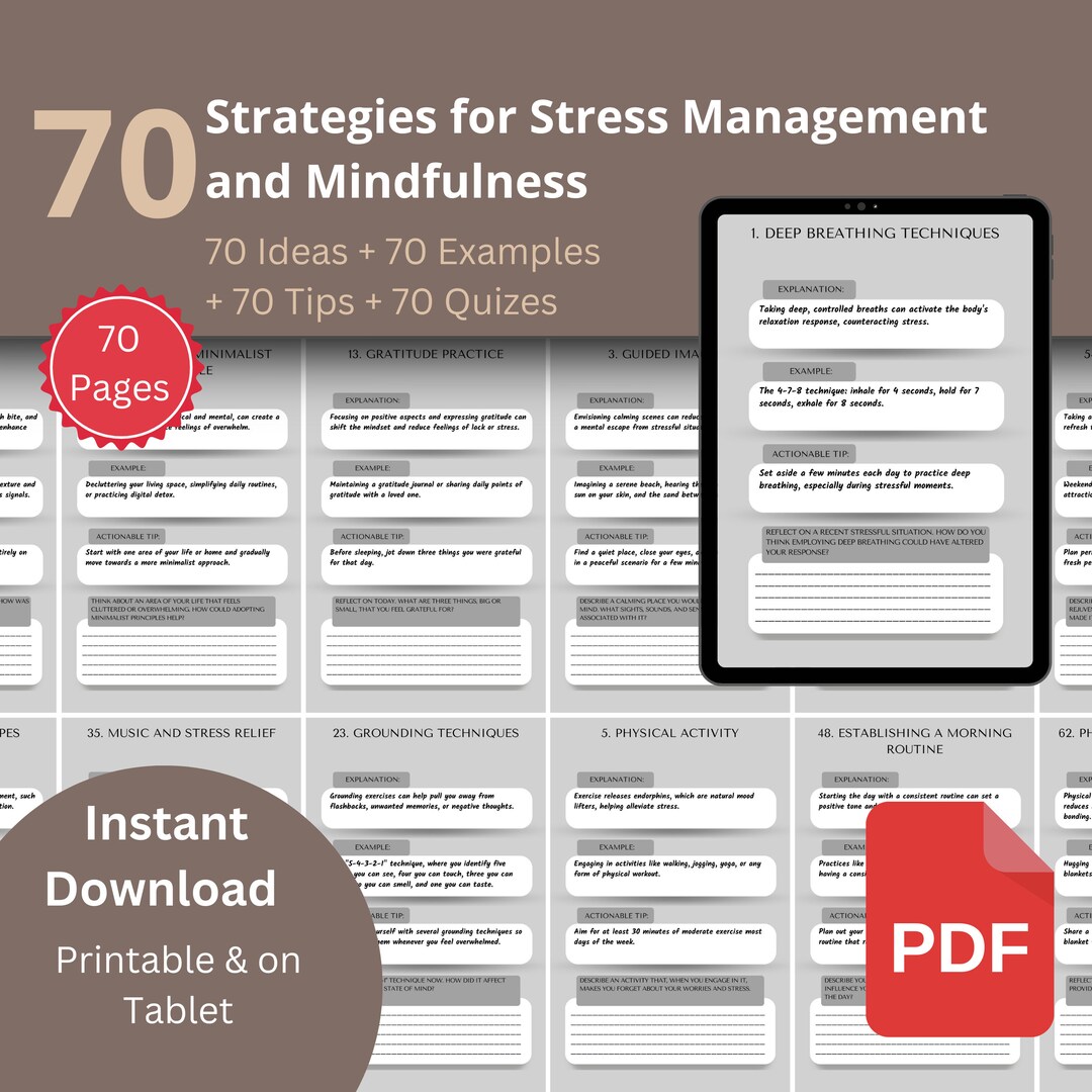 70 Stress Management & Mindfulness Strategies (PDF) - Etsy