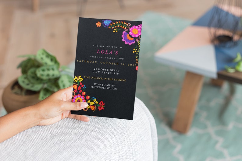 Fiesta Birthday Invitation Vibrant Floral Invitation Garden - Etsy