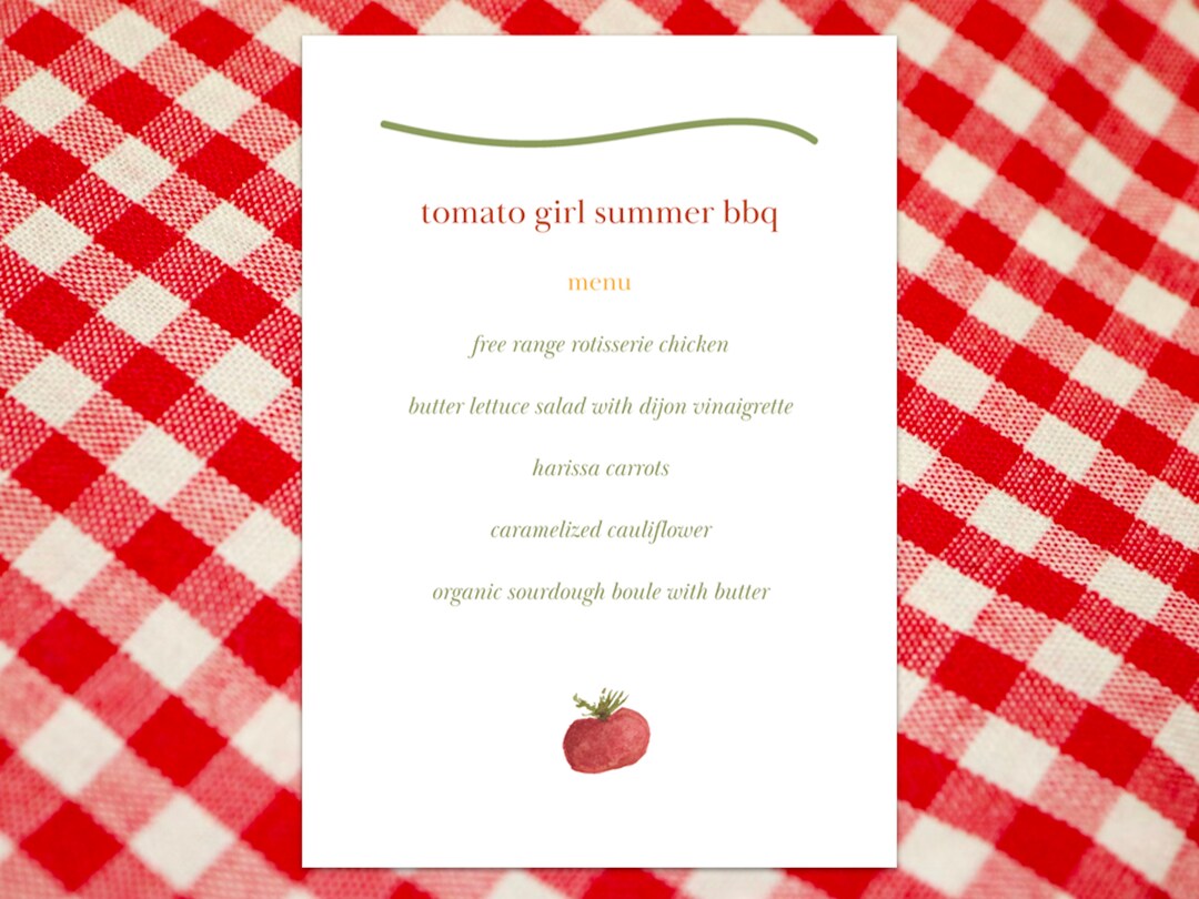 Summer BBQ Menu Template Watercolor Tomato Illustration - Etsy