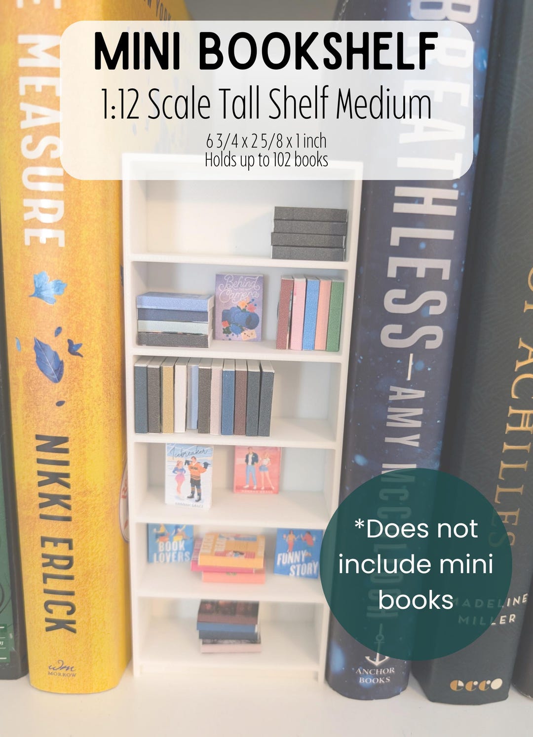 Tall Mini Bookshelf (medium) - 1:12 Scale for Small Minibooks, Book ...